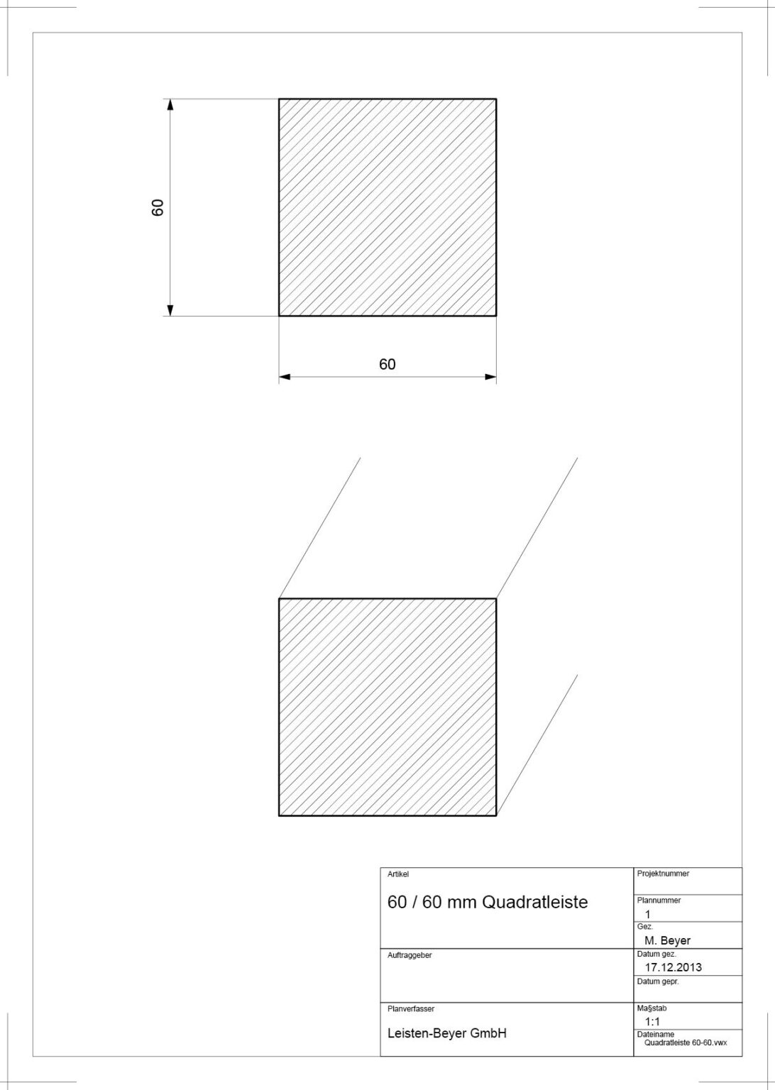 60 mm x 60 mm Quadratleiste Kiefer · Leisten-Beyer GmbH